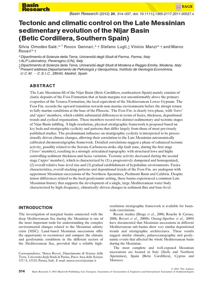 Tectonic and Climatic Control On The Late Messinian Sedimentary ...