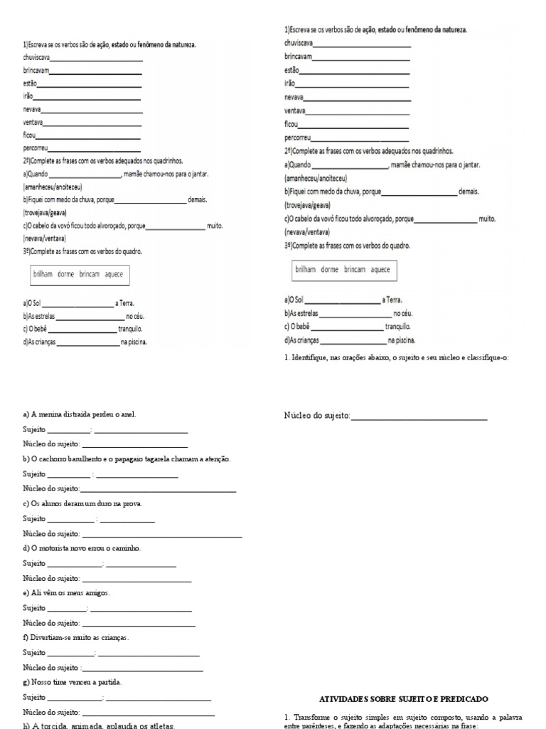 Atividades Com Verbos Pdf Assunto Gramática