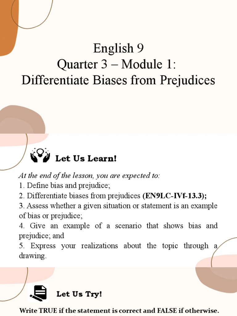 English 9 Quarter 3 - Module 1: Differentiate Biases From Prejudices | PDF | Prejudices | Bias
