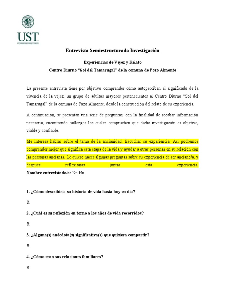 Pauta Entrevista Semiestructurada | PDF | Vejez