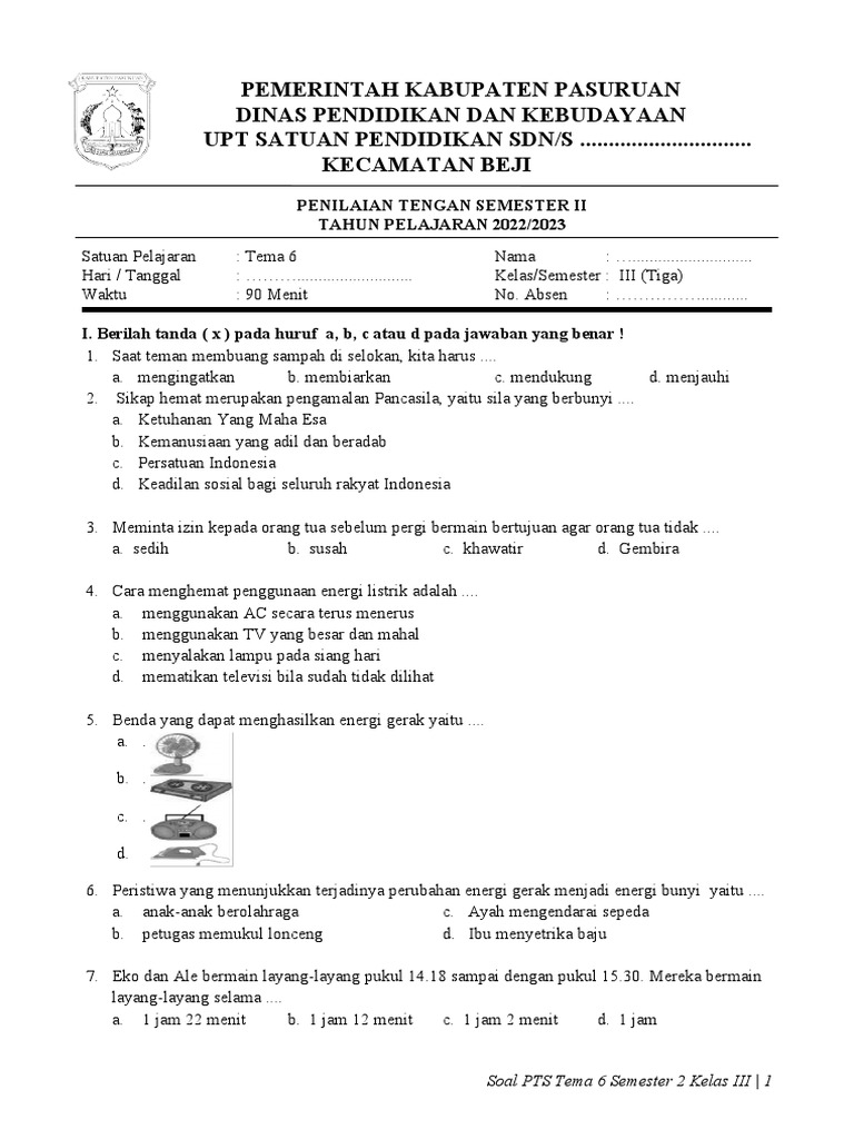 Soal PTS Tema 6 Kelas 3 Semester 2 | PDF