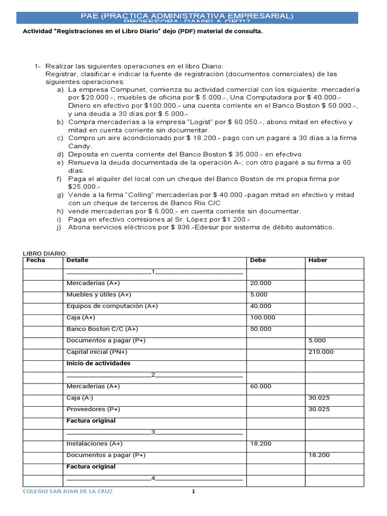 Registraciones en el libro diario - PAE | PDF | Bancos | Business