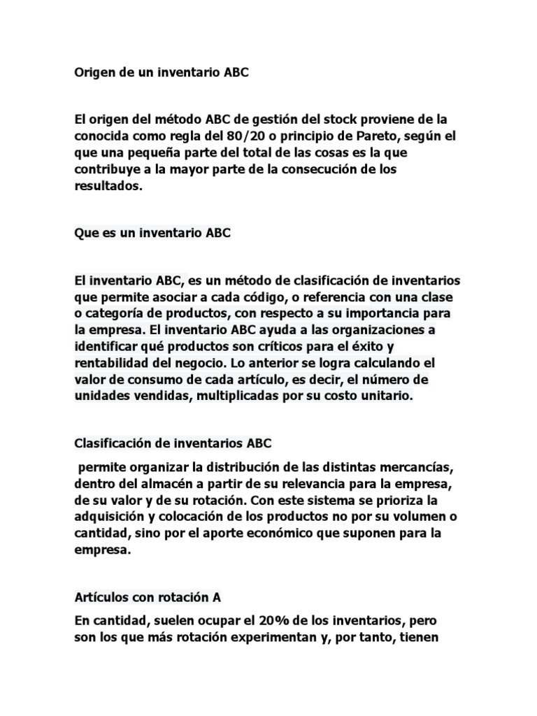 Origen de Un Inventario ABC | PDF | Inventario | Presupuesto