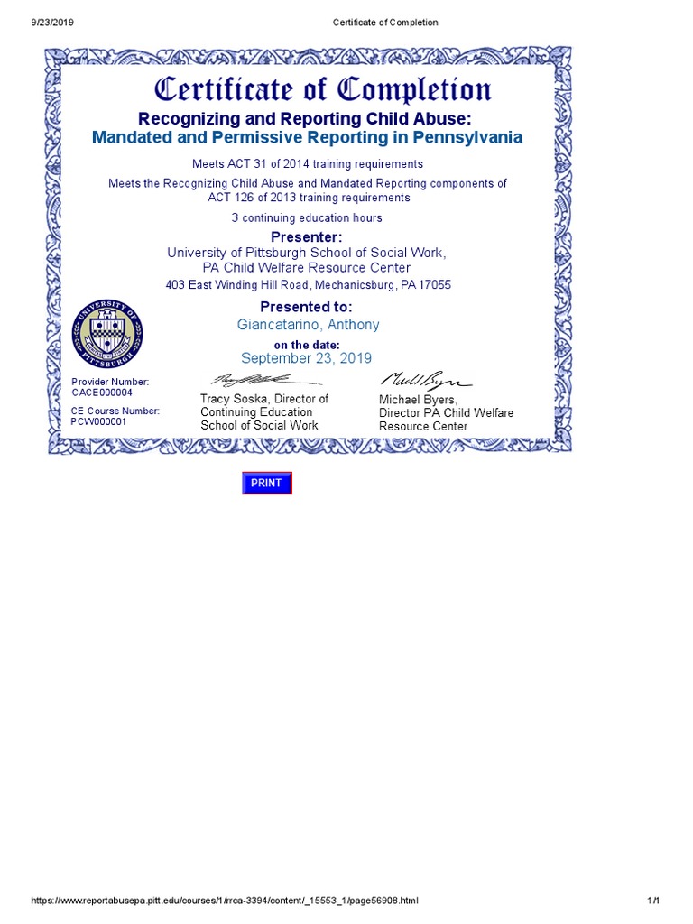 Certificate of Completion Mandated Reporter | PDF