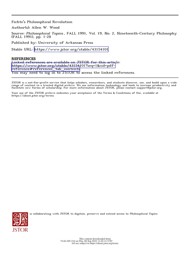 Wood Fichte Philosophical Revolution | PDF | Immanuel Kant | Idealism