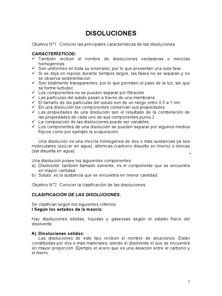 Características y clasificación de las disoluciones | PDF | Solubilidad | Concentración