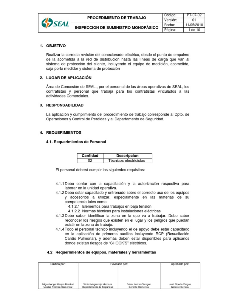 PT 002-Inspección de Suministro Monofásico | PDF | Electricidad ...