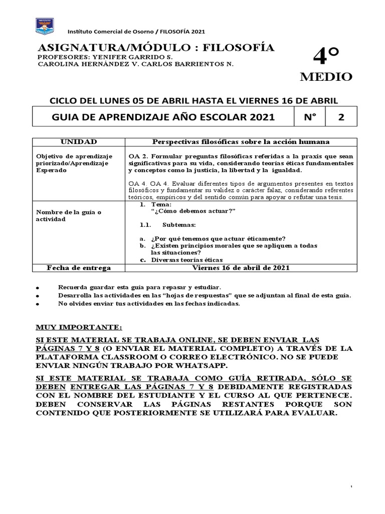 Guía #2 Filosofía Cuartos Medios Abril | PDF | Teorías filosóficas