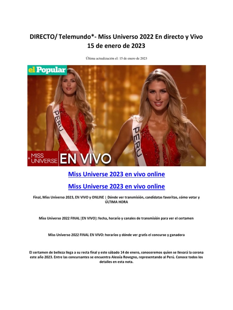 Miss Universe 2022 Live Beauty Pageant 29 | PDF