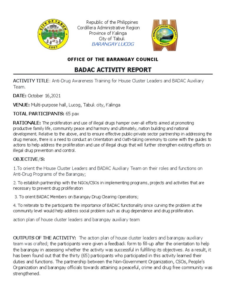 BADAC ACTIVITY REPORT SGLG 2022 | PDF | Substance Abuse