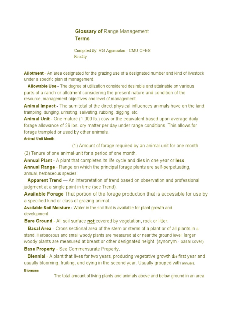 Glossary of Range Management Terms | PDF | Grazing | Ecology