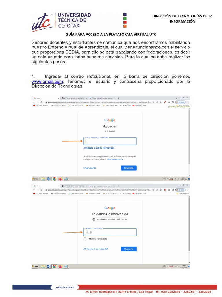 Guia para Acceso A La Plataforma Virtual Utc | PDF
