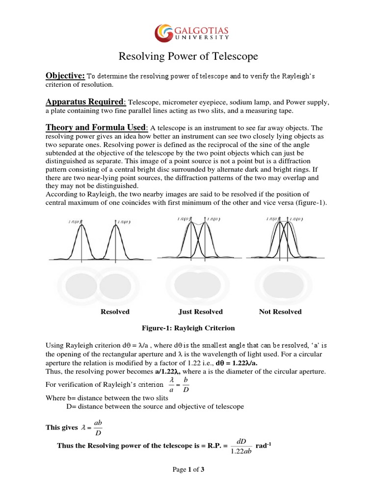Resolving Power - Manual | PDF | Angular Resolution | Electromagnetism
