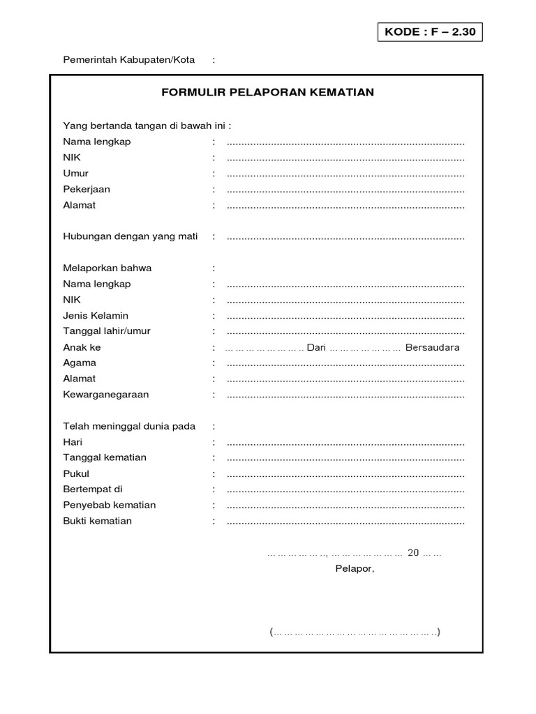Formulir Pelaporan Kematian Resmi | PDF | Politik