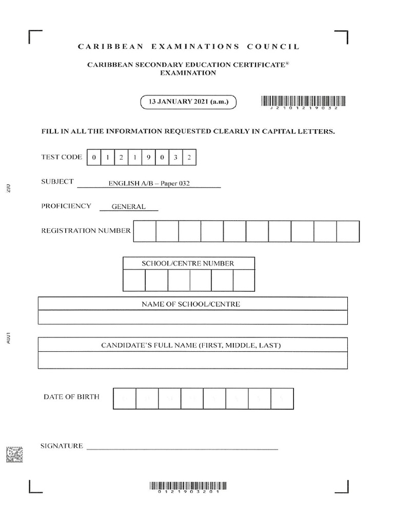 Jan English A Paper 3 (Past Paper) 2021 | PDF