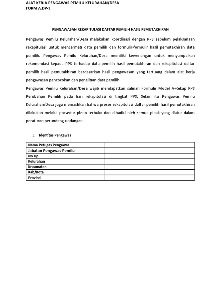 PKD - Pengawas Rekapitulasi Daftar Pemilih Hasil Pemutakhiran | PDF