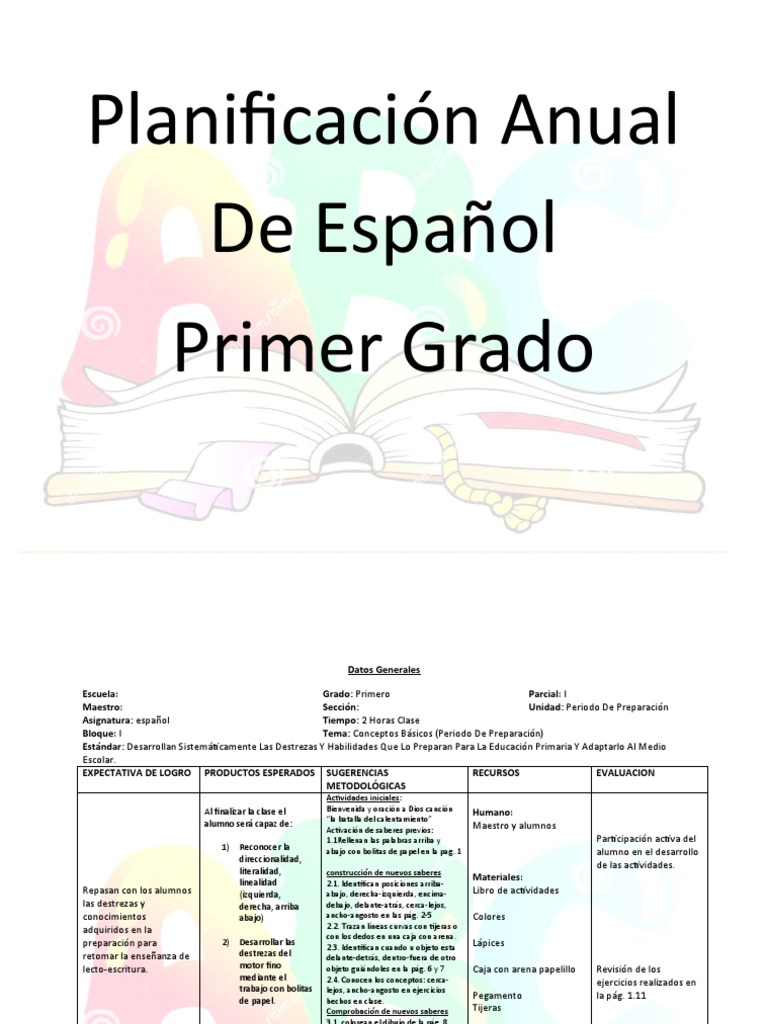 Español Básico para Primer Grado | PDF | Educación primaria | Evaluación