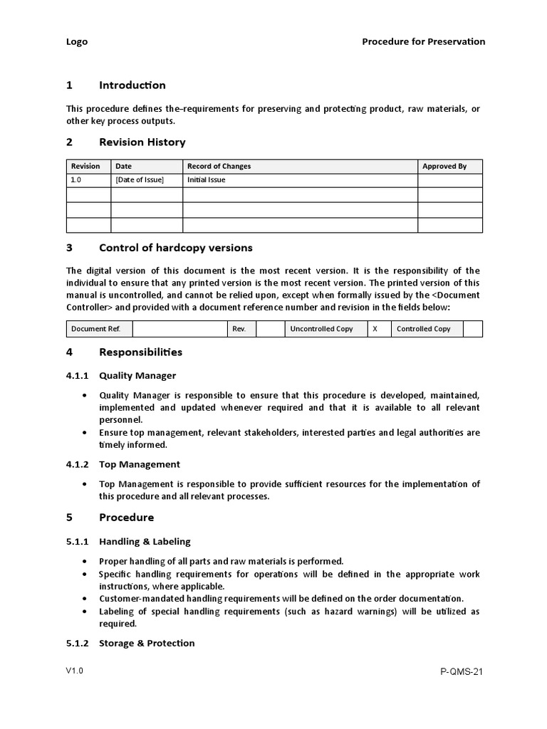 P Qms 21 Procedure For Preservation | PDF | Shelf Life | Packaging And ... P Qms 21 Procedure For Preservation | PDF | Shelf Life | Packaging And ...
