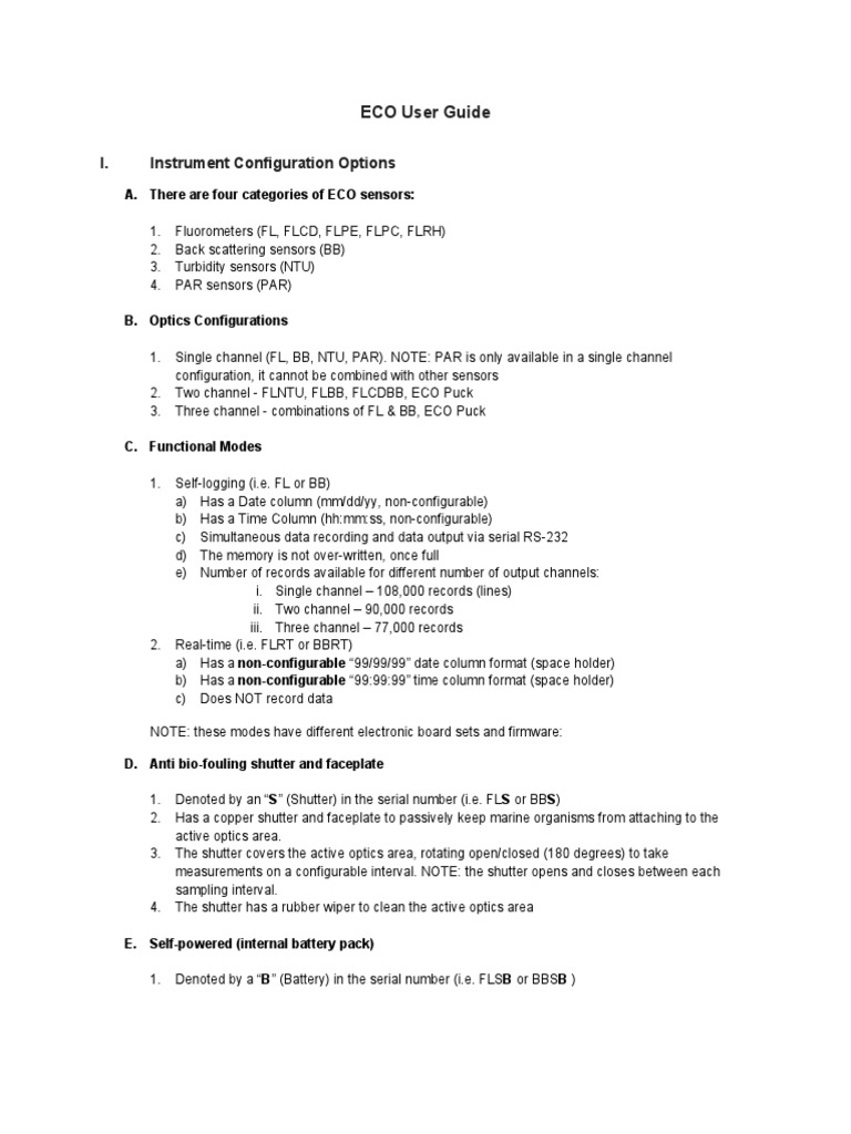 I. Instrument Configuration Options: ECO User Guide | PDF | Computer ...