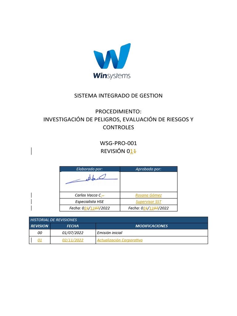 WSG-PRO-001 - PROCEDIMIENTO METODOLOGIA IPERC. Rev4 | Descargar gratis ...