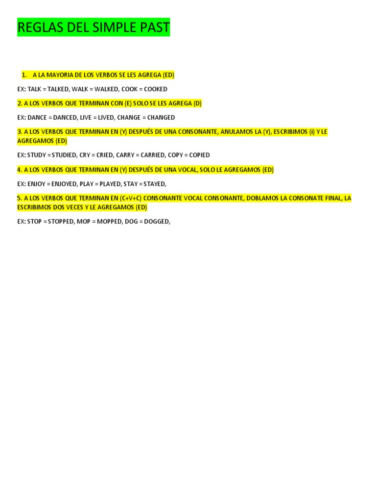 Reglas Del Simple Past | PDF