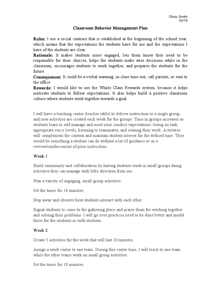 Classroom Behavior Management Plan | PDF | Psychological Manipulation ...