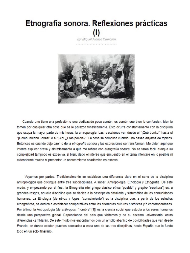 Etnografía Sonora - Miguel Alonso Cambron | PDF