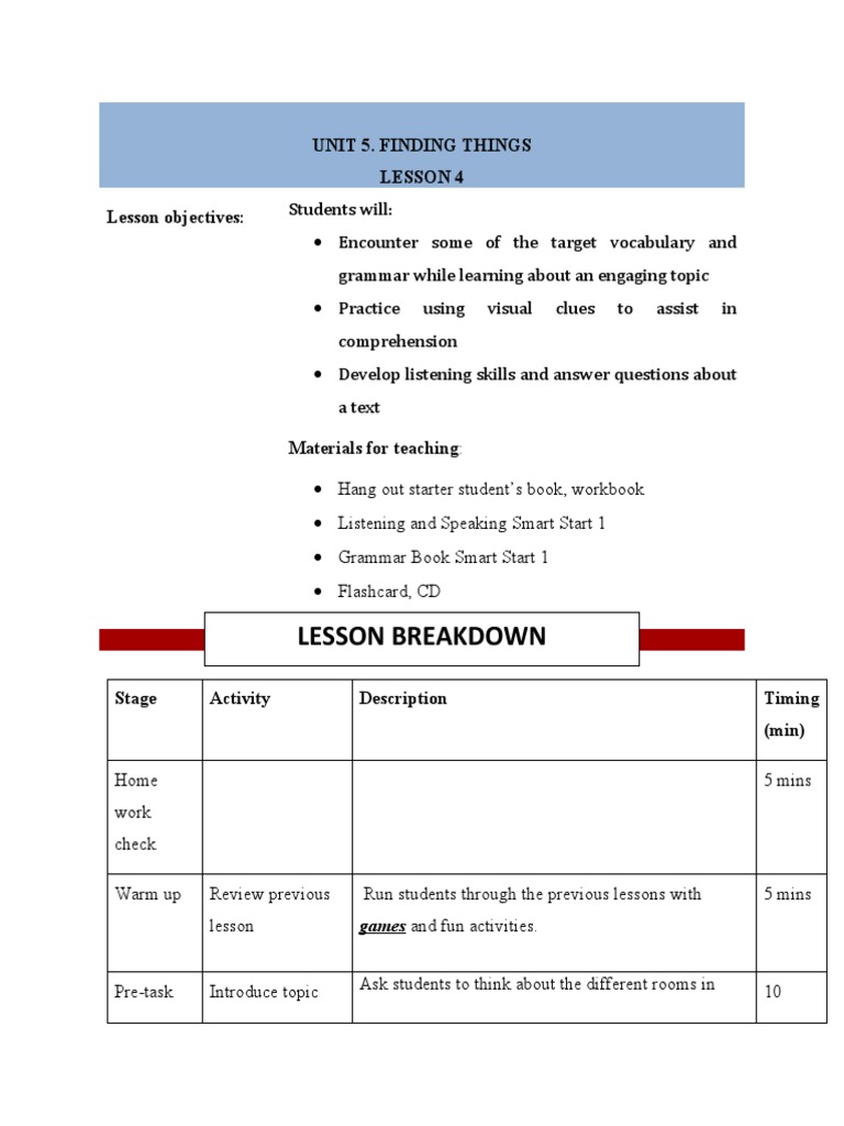 Unit 5. Finding THNGS - Lesson 4 | PDF | Reading Comprehension | Linguistics