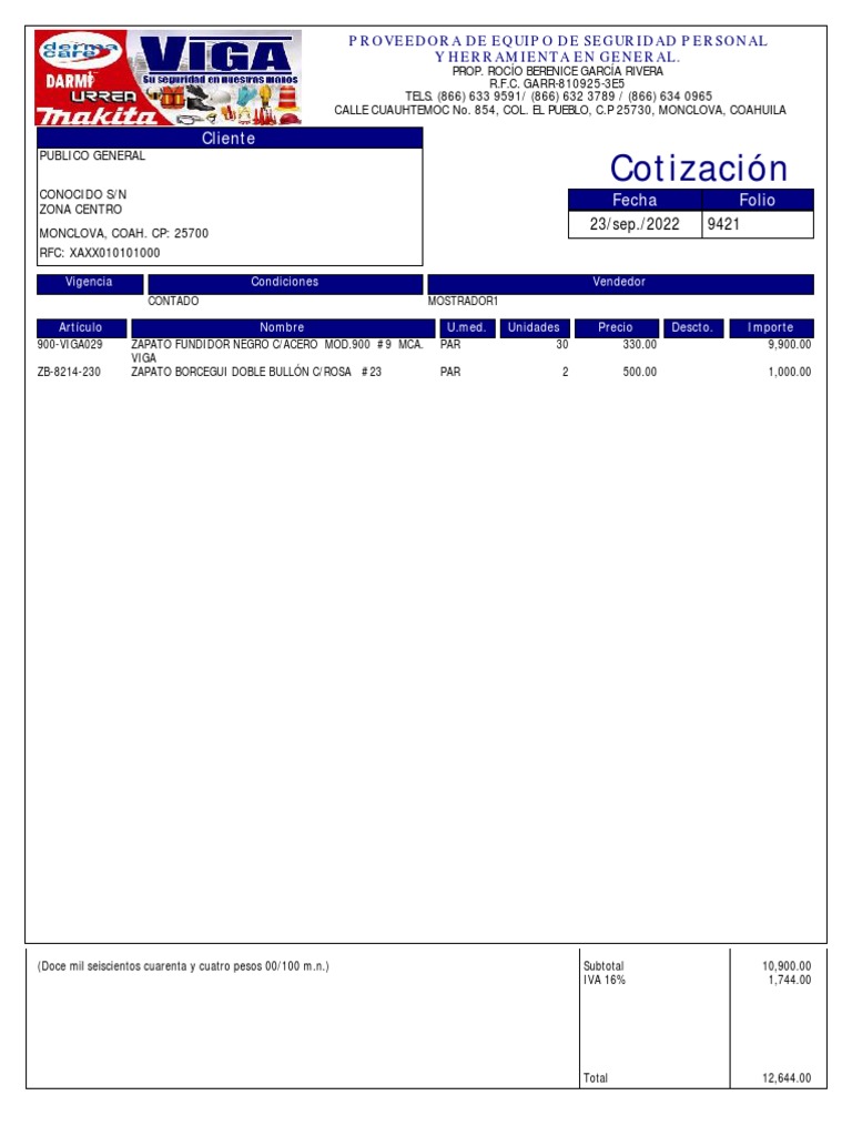 Cotización Ejemplo | PDF