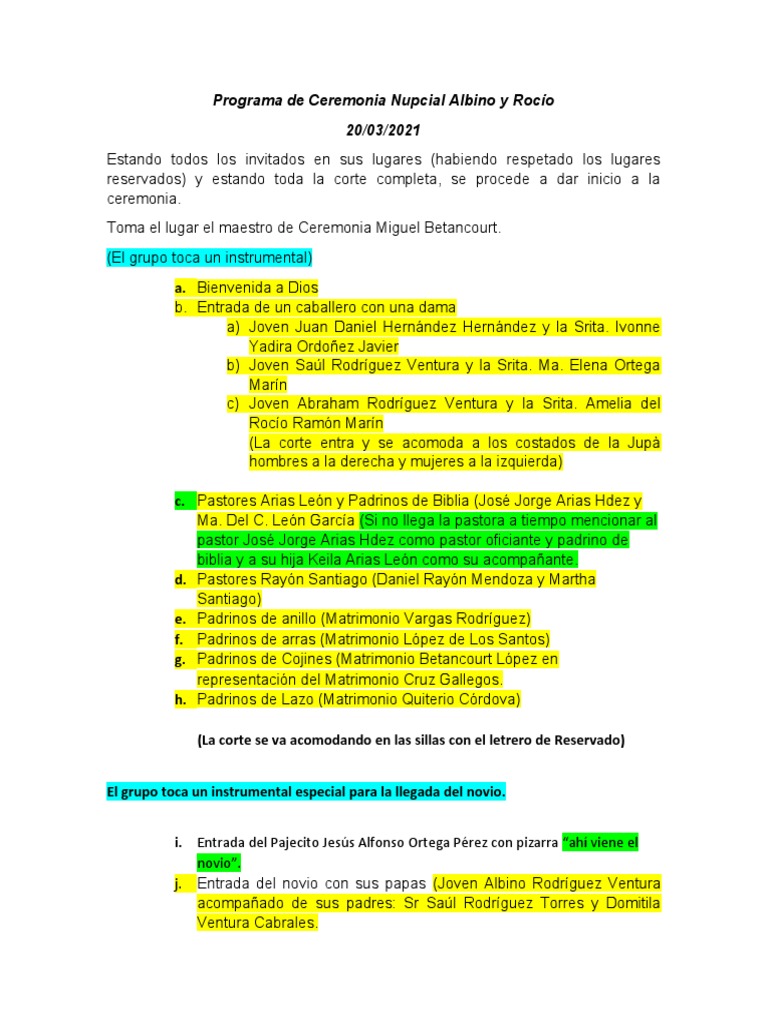 Programa de La Ceremonia (Boda) | PDF