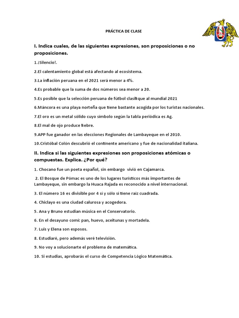 Práctica de Clase - 1 | PDF | Proposición Práctica de Clase - 1 | PDF | Proposición