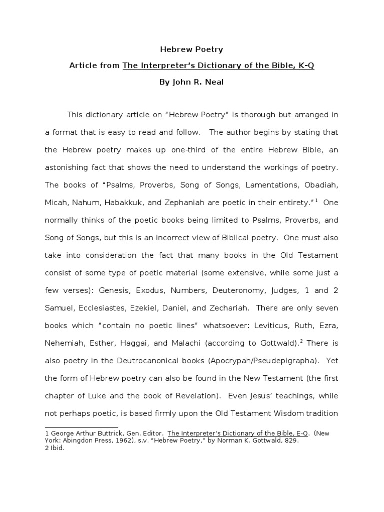 Hebrew Poetry | Download Free PDF | Metre (Poetry) | Bible