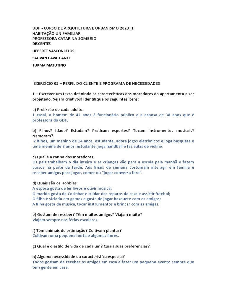 Exercício 05 - Perfil Do Cliente e Programa de Necessidades | PDF