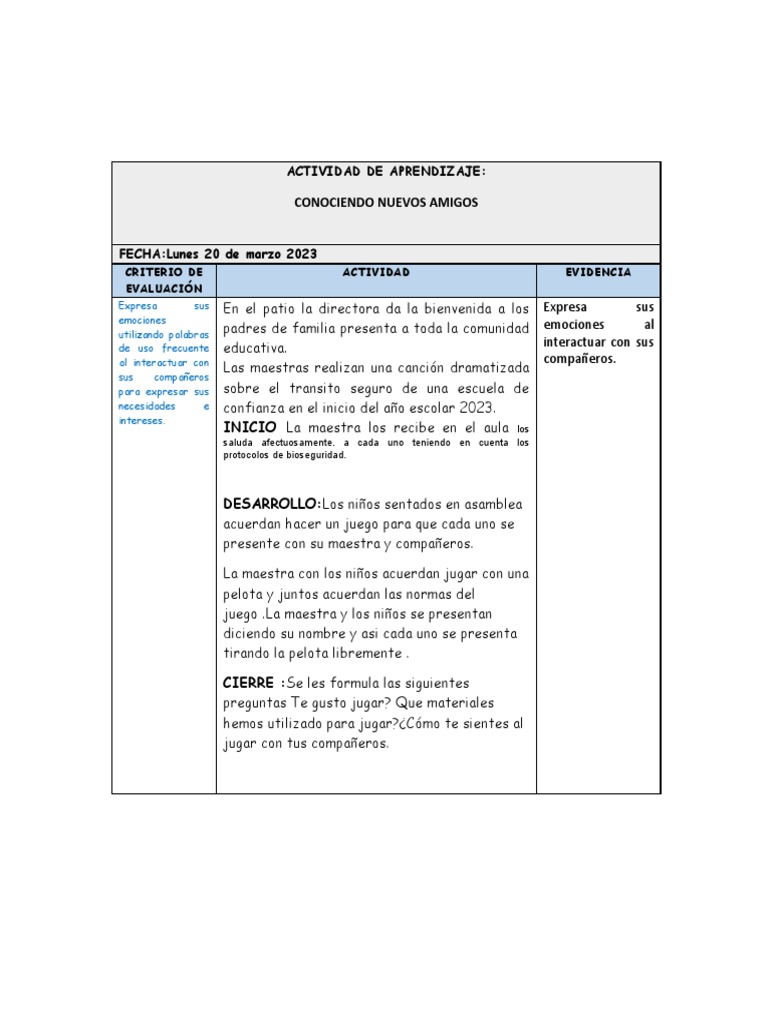 Conociendo Nuevos Amigos: Actividad de Aprendizaje | PDF | Crecimiento ...