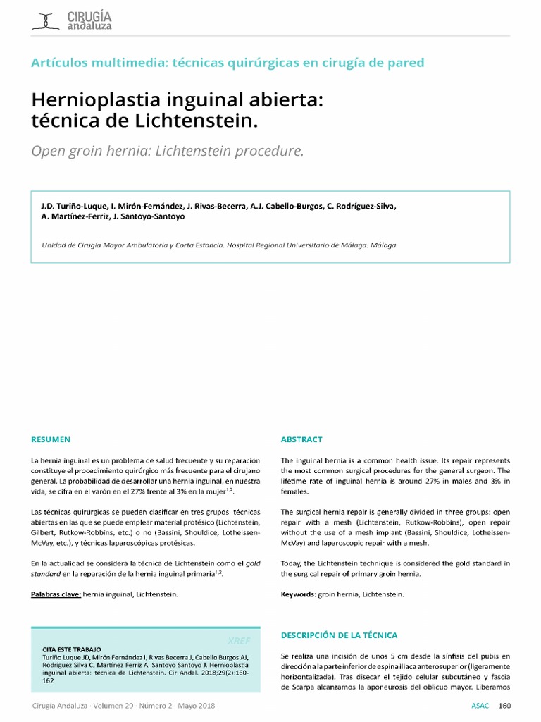 Hernioplastia Inguinal Abierta:: Técnica de Lichtenstein | PDF | Cirugía