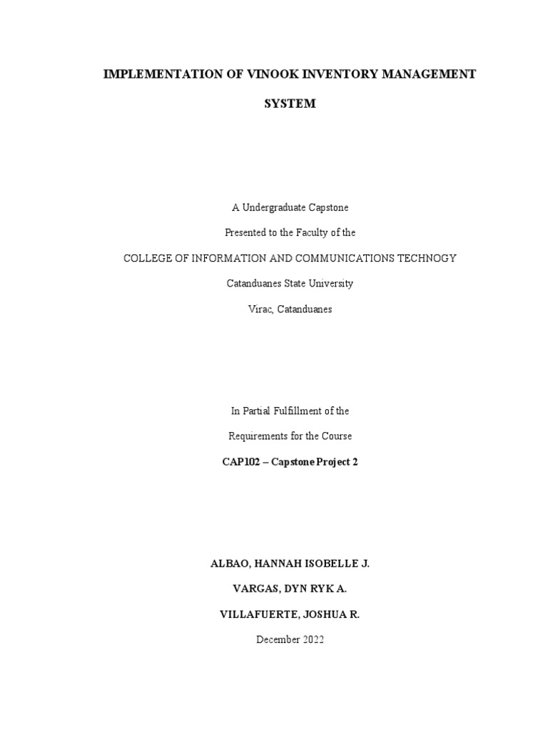 Capstone Virtual Nook Inventory Management System | PDF | Inventory ...