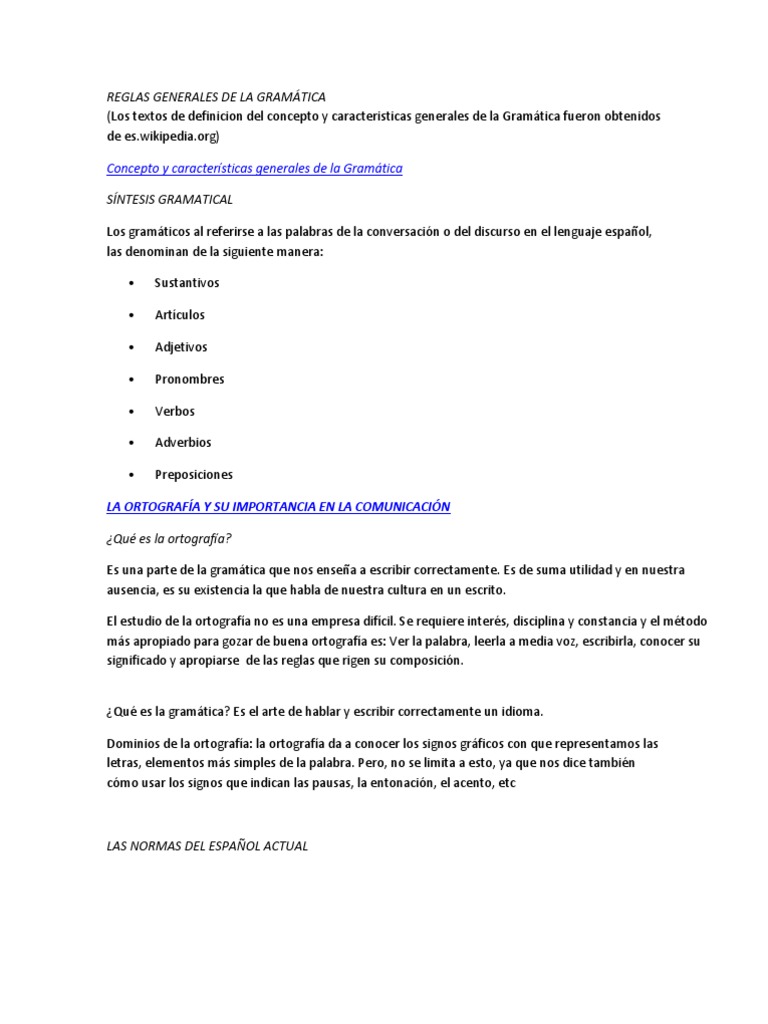 Reglas Básicas de Gramática Española | PDF | Gramática | Escritura