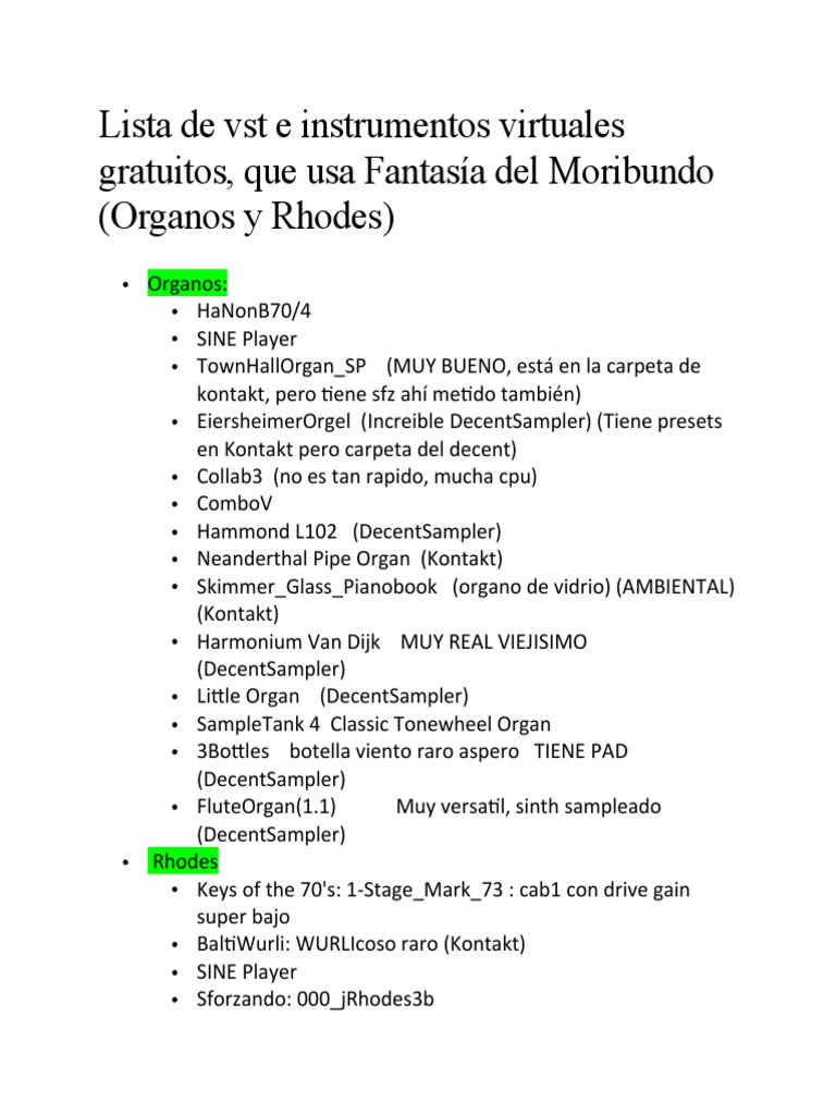 Lista de Organos y Rhodes Que Usa Fantasía Del Moribundo | PDF