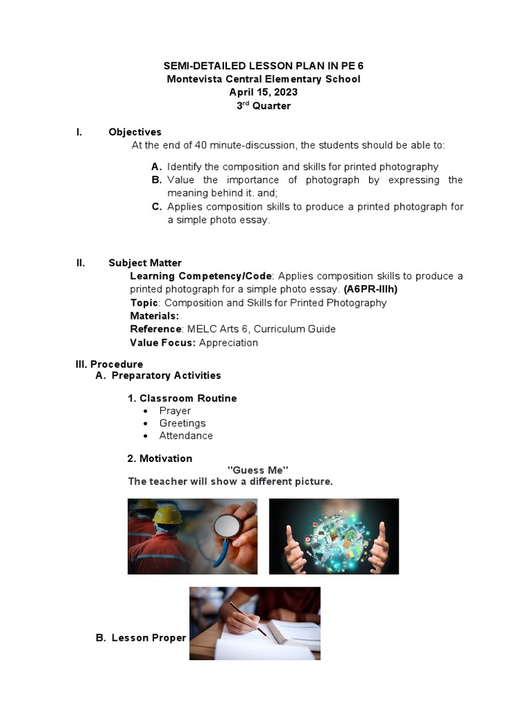 Lesson Plan in Grade 6 | PDF | Essays | Photograph