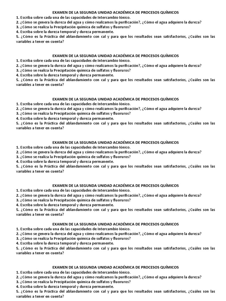 Examen de La Segunda Unidad Académica de Procesos Químicos | PDF ...