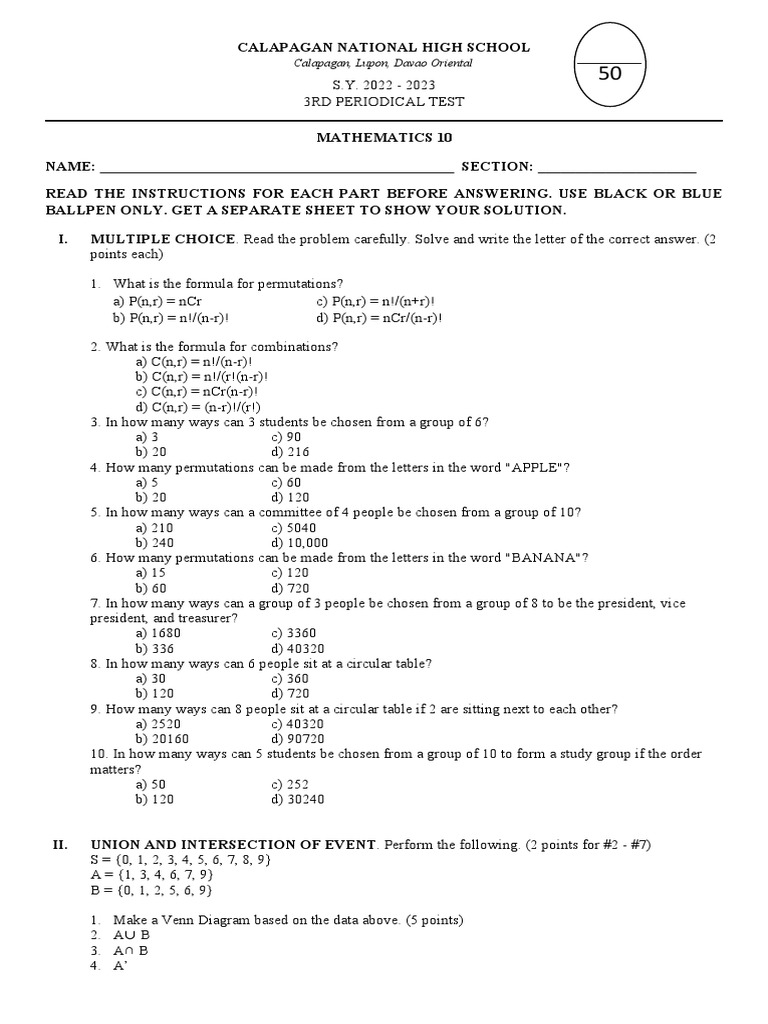 Math 10 Periodical Test Guide | PDF | Mathematics