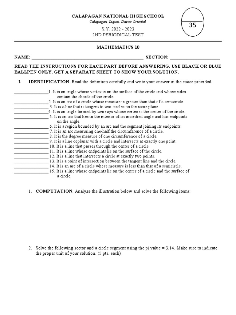 Math 10 Periodical Test Guide | PDF