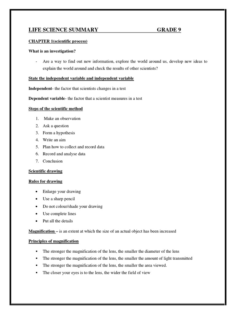 Life Science Summary Grade 9 | PDF | Heart | Cell (Biology)