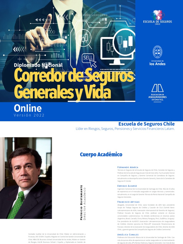 Brochure Diplomado Nacional Corredor Corredor de Seguros Generales y Vida | PDF | Seguro | Reaseguro