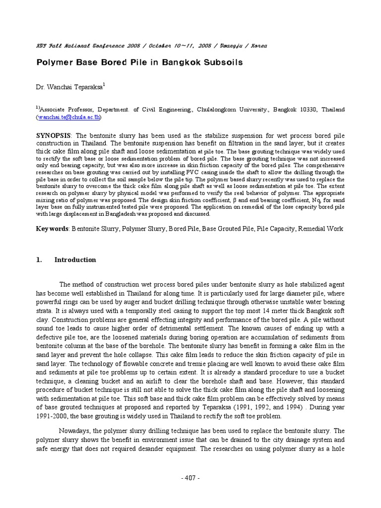 Polymer Base Bored Pile in Bangkok Subsoils | PDF | Deep Foundation ...