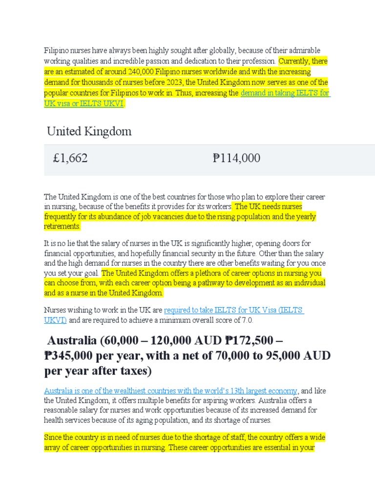 Financial And Career Opportunities For Filipino Nurses Working Abroad