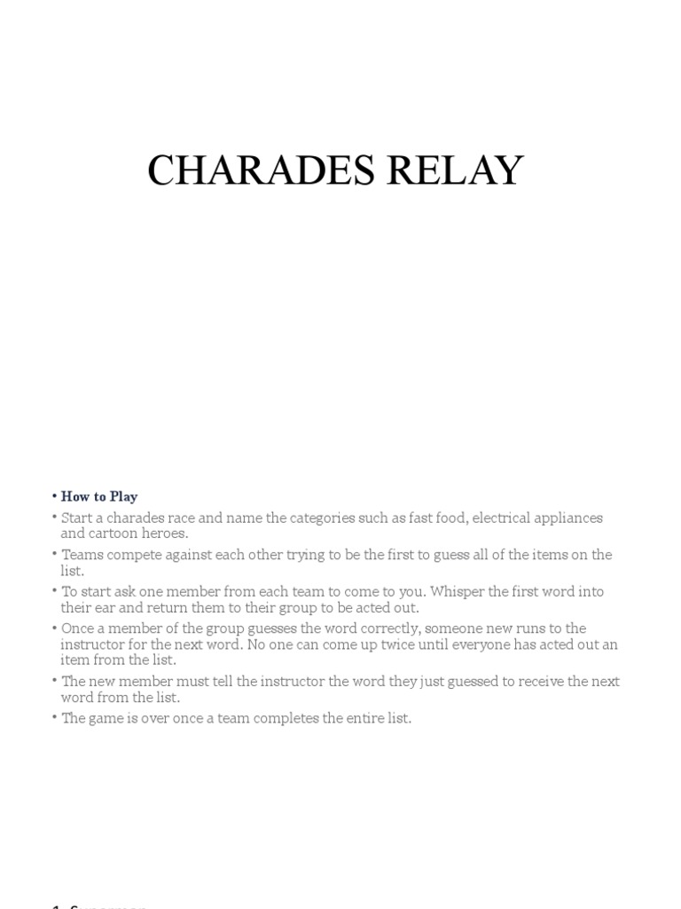 Charades Relay Game Instructions | PDF