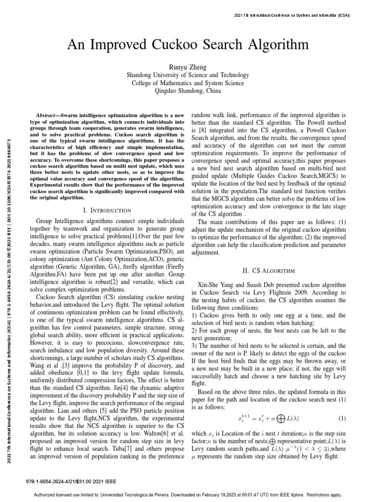 An Improved Cuckoo Search Algorithm | PDF | Mathematical Optimization | Applied Mathematics