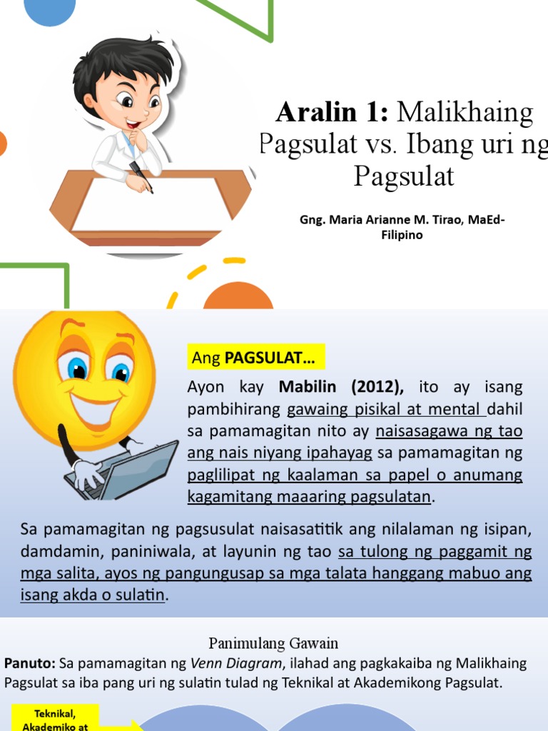 Aralin 1: Malikhaing: Pagsulat vs. Ibang Uri NG Pagsulat | PDF