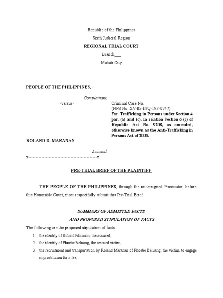 Sample 2 - Memo Brief - Prosecution | PDF | Human Trafficking | Prosecutor